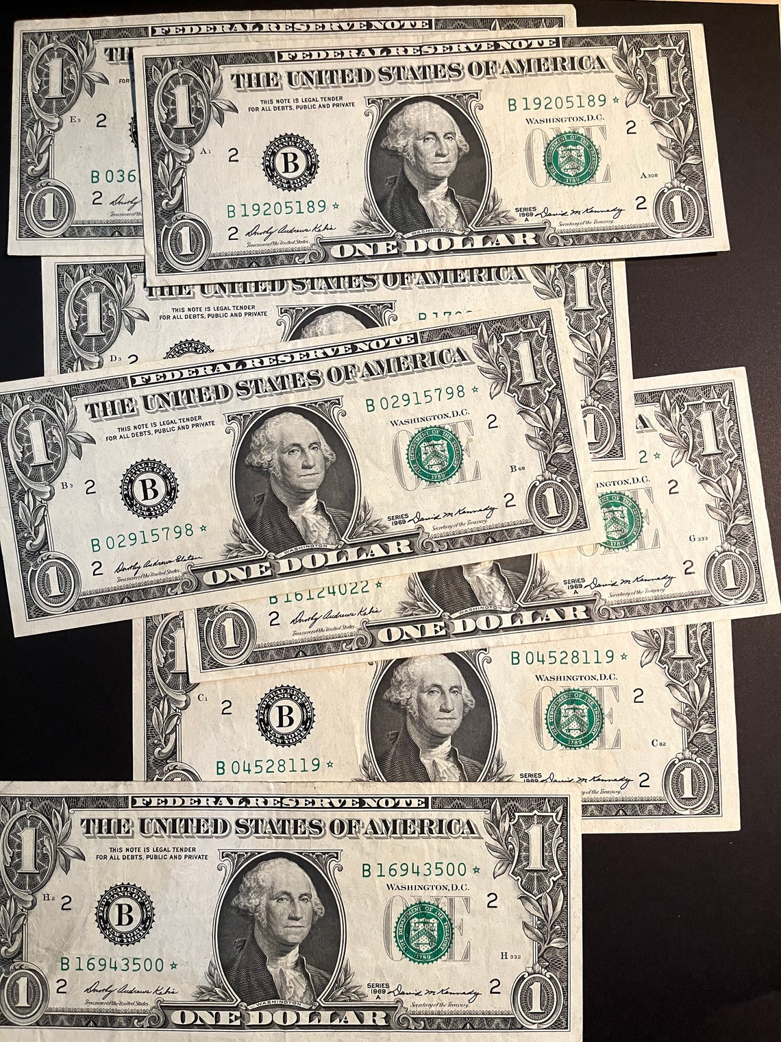 1969 1 Dollar Green Seal Star Note Replacement Note Federal Reserve ...