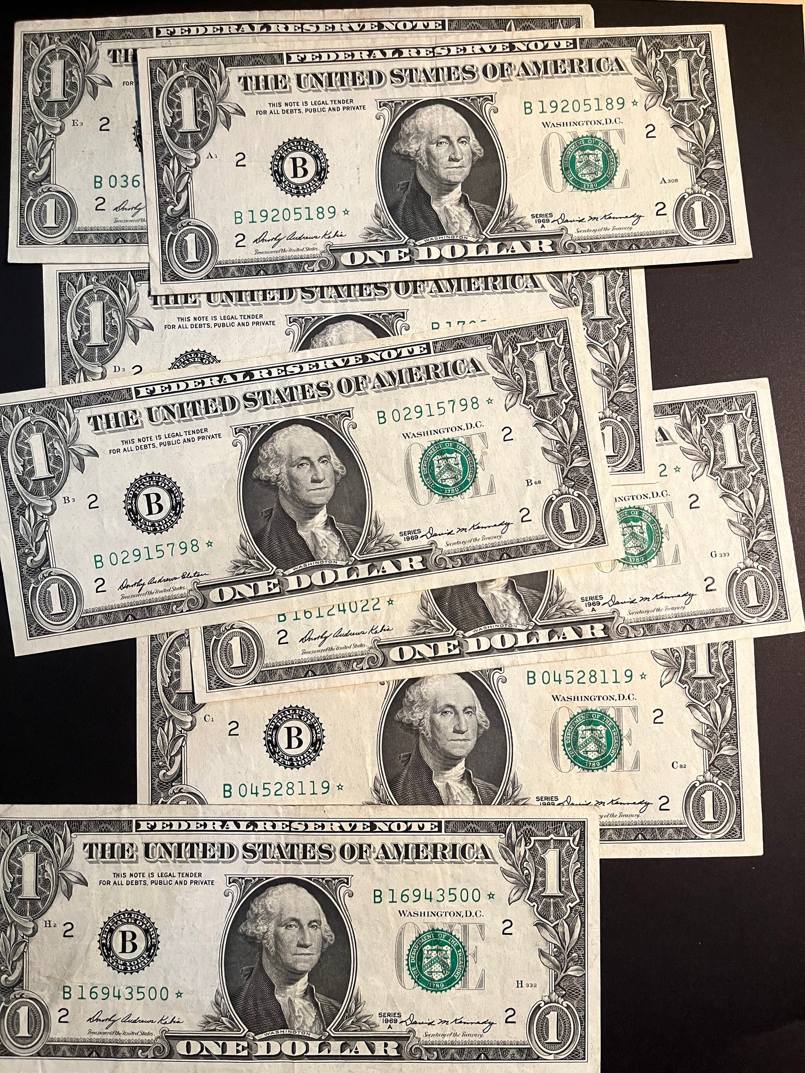 1969 1 Dollar Green Seal Star Note Replacement Note Federal Reserve ...