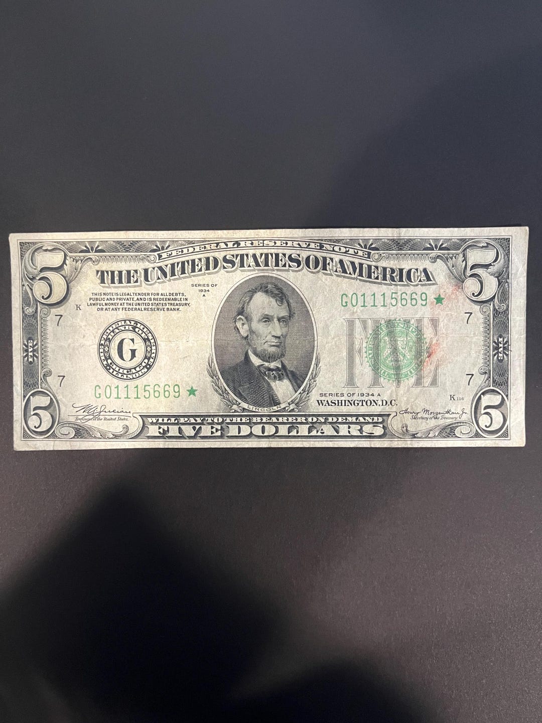 1934A 5 Dollar Star Note Old US Paper Money FRN Small Size Note - Etsy