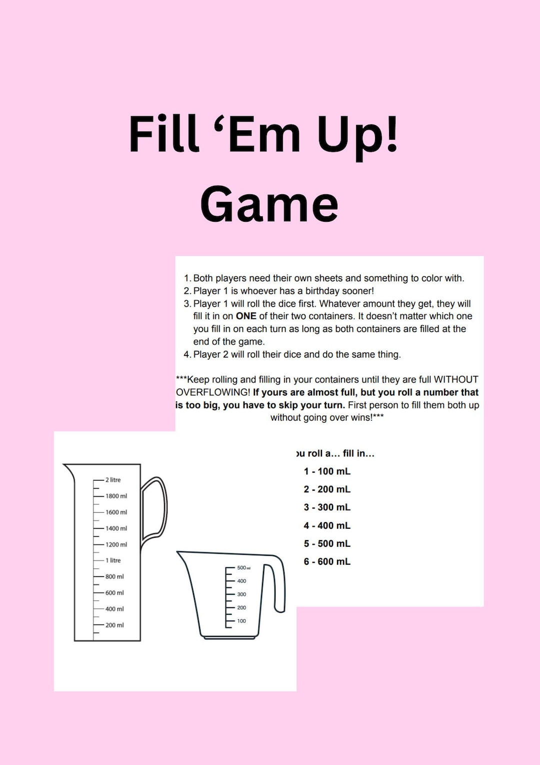 Math Dice Game for Elementary - Capacity and Measurement in Ml ...