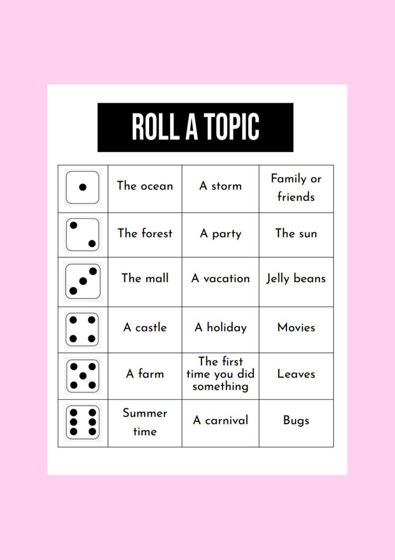 Printable - Writing Prompts for Elementary - Roll A Topic Activity - Etsy