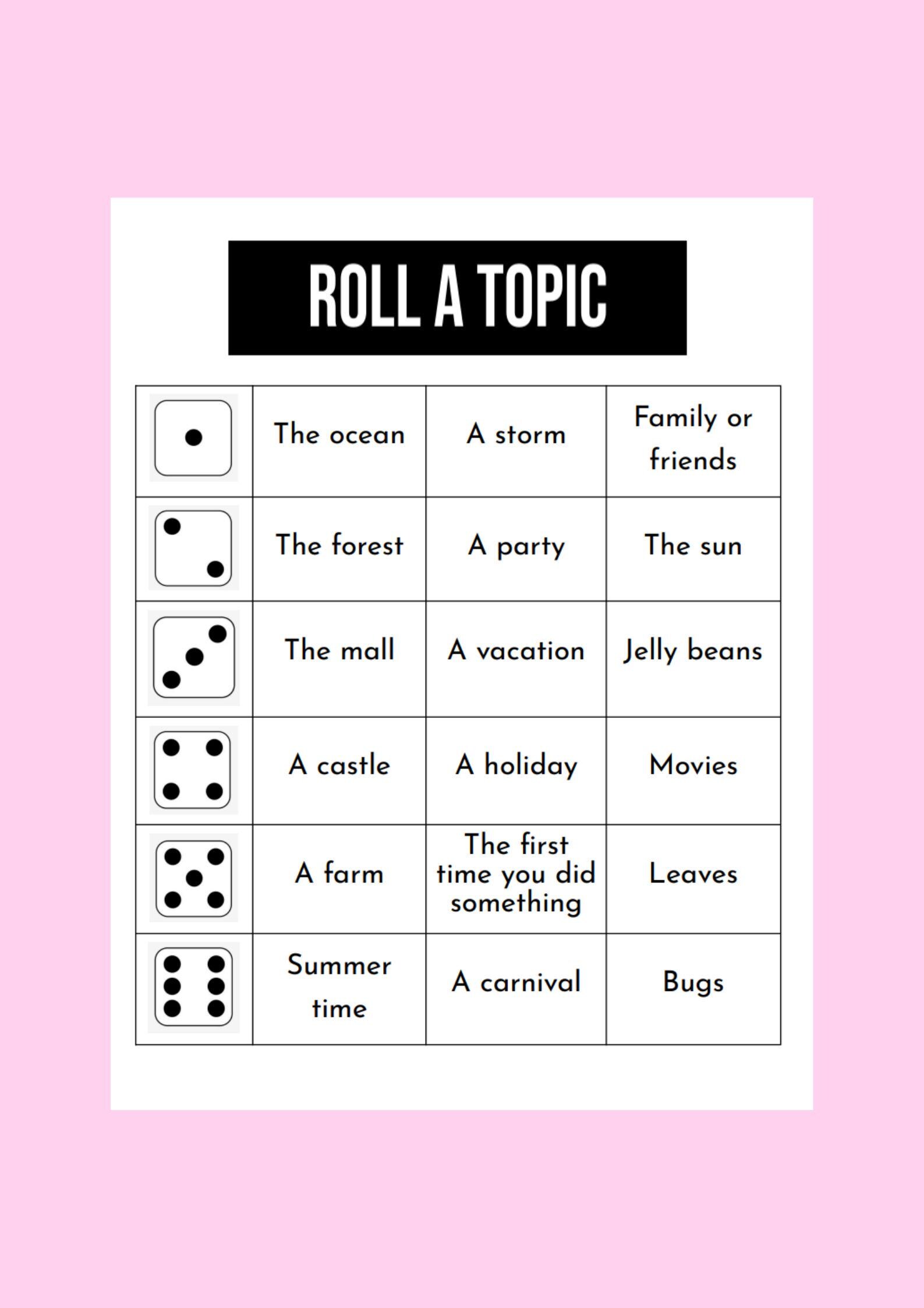 Printable - Writing Prompts for Elementary - Roll A Topic Activity - Etsy