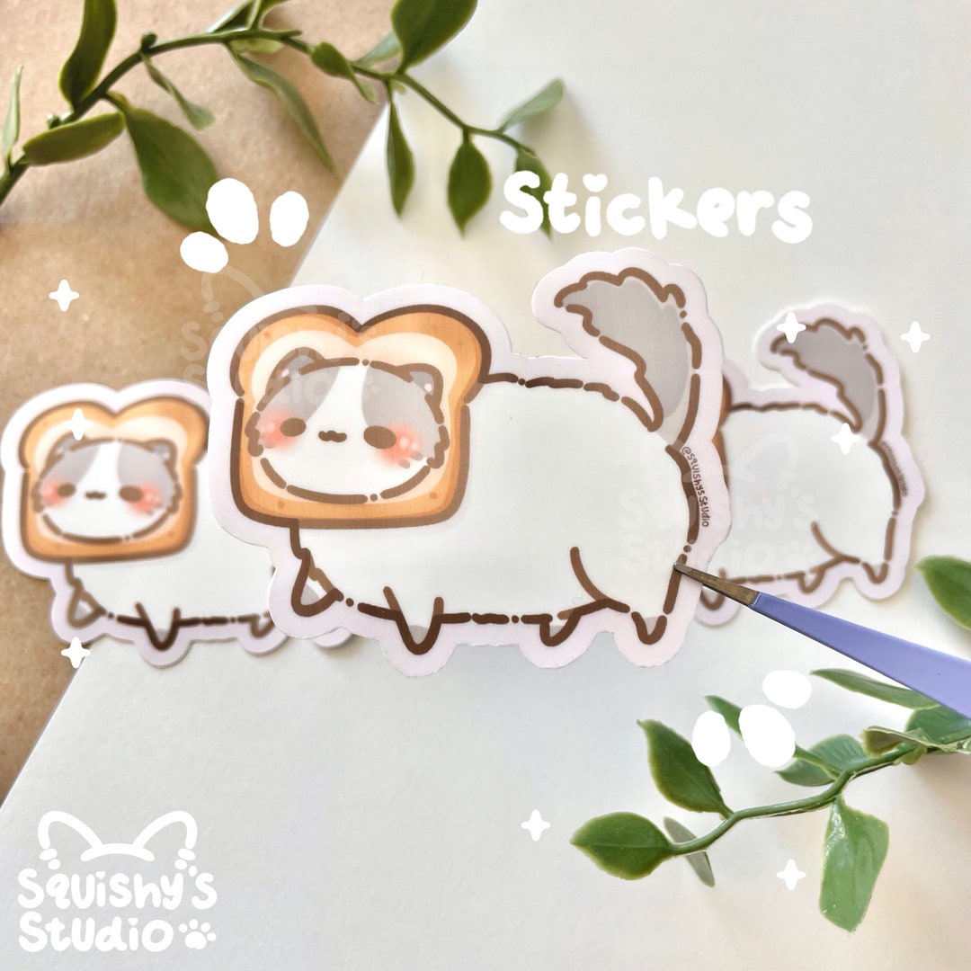 Toast Hat on Cat Sticker Kawaii Cute Cat With Loaf/toast Stickers Funny ...