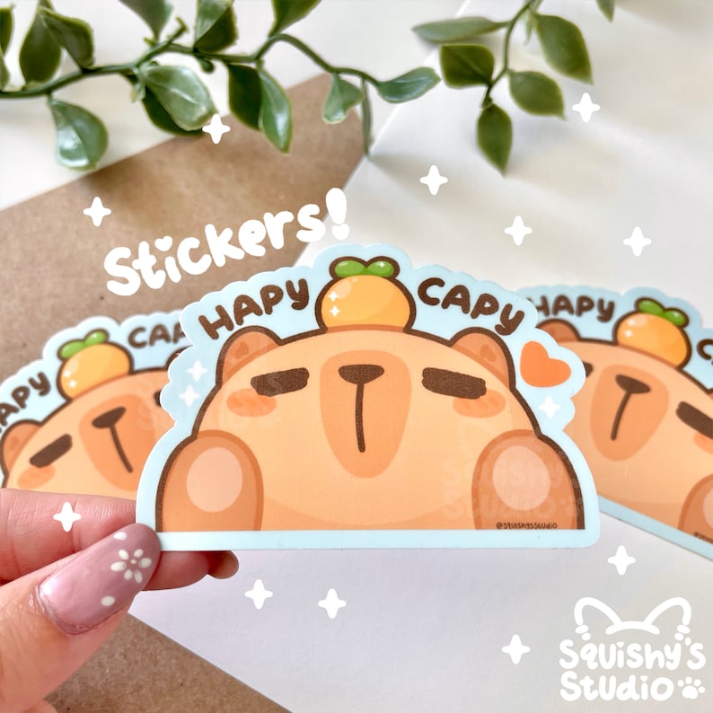 Hapy Capy Capybara Sticker Cute Capybara With Tangerine Stickers Kawaii ...
