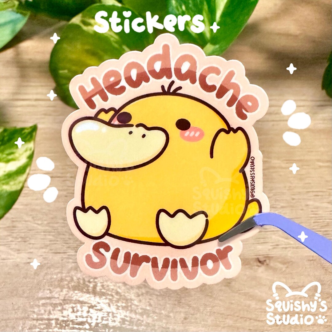 Headache Survivor Psyduck Sticker | Cute Psyduck Headache Stickers ...