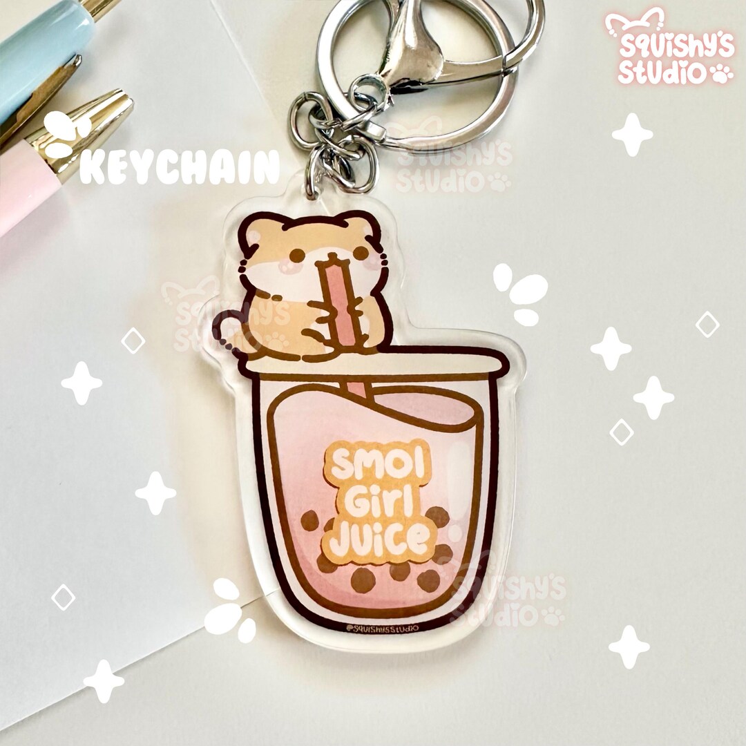 Smol Girl Juice Corgi Dog Sipping Juice Box/boba Keychain Double Sided ...