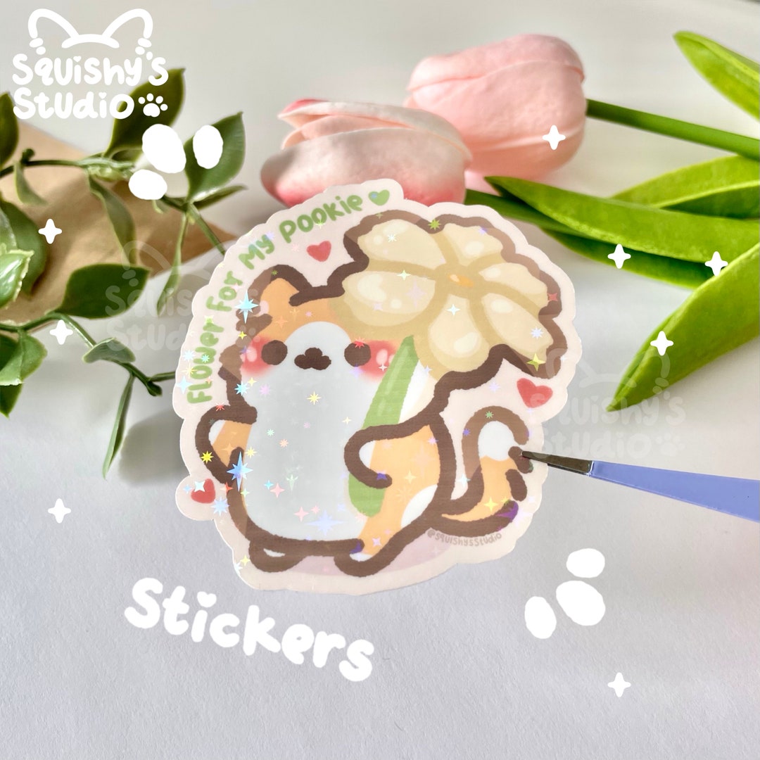 Flower for My Pookie Sticker Corgi Pookie Flower Stickers Funny Kawaii ...