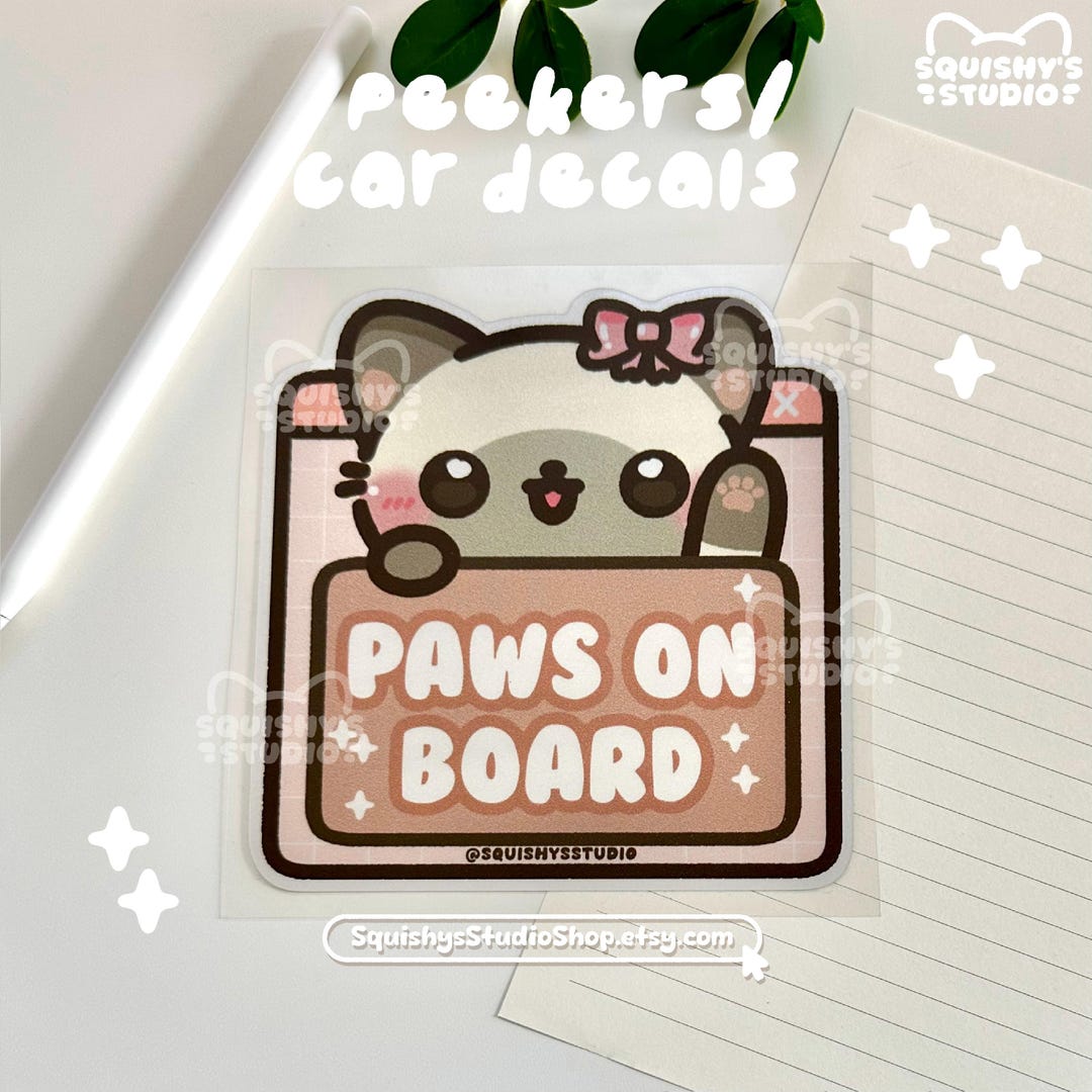 Paws on Board Cute Cat Car Decal Bumper Sticker | Kawaii Car Decal ...