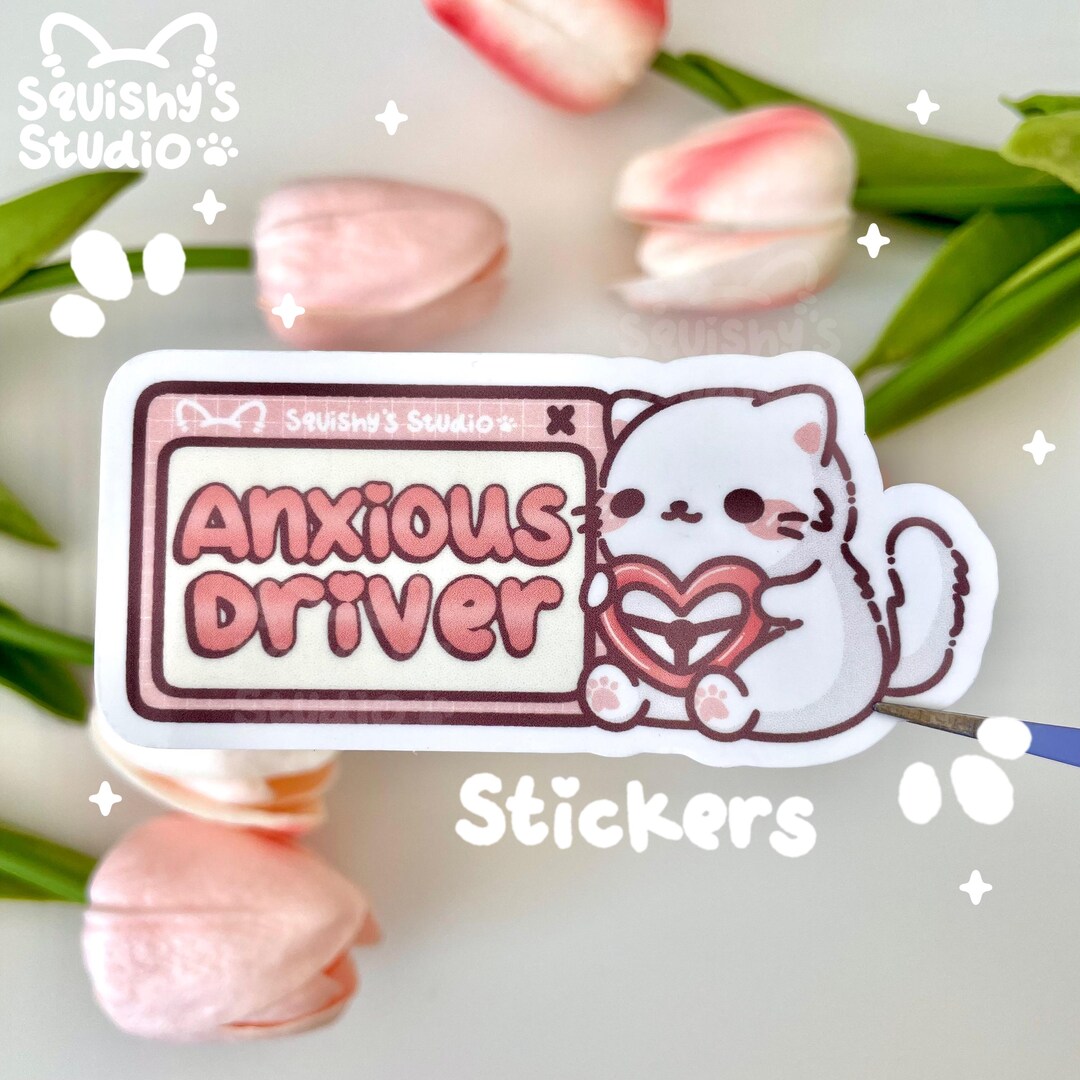 Anxious Driver Cat Sticker Cat Driving Sticker Funny Kawaii Cute ...