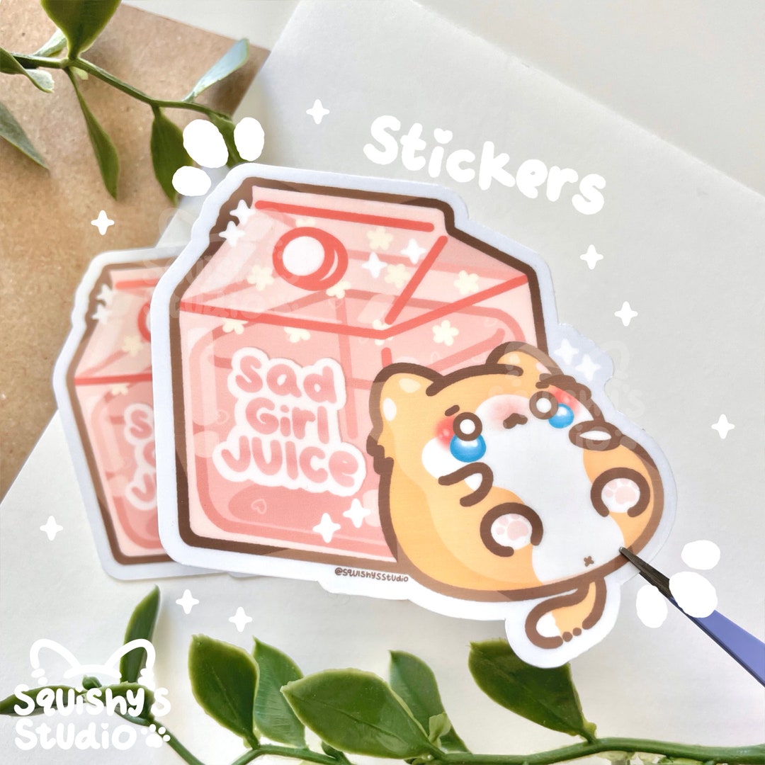 Sad Girl Juice Box Corgi Sticker | Corgi Dog Stickers | Funny Kawaii ...