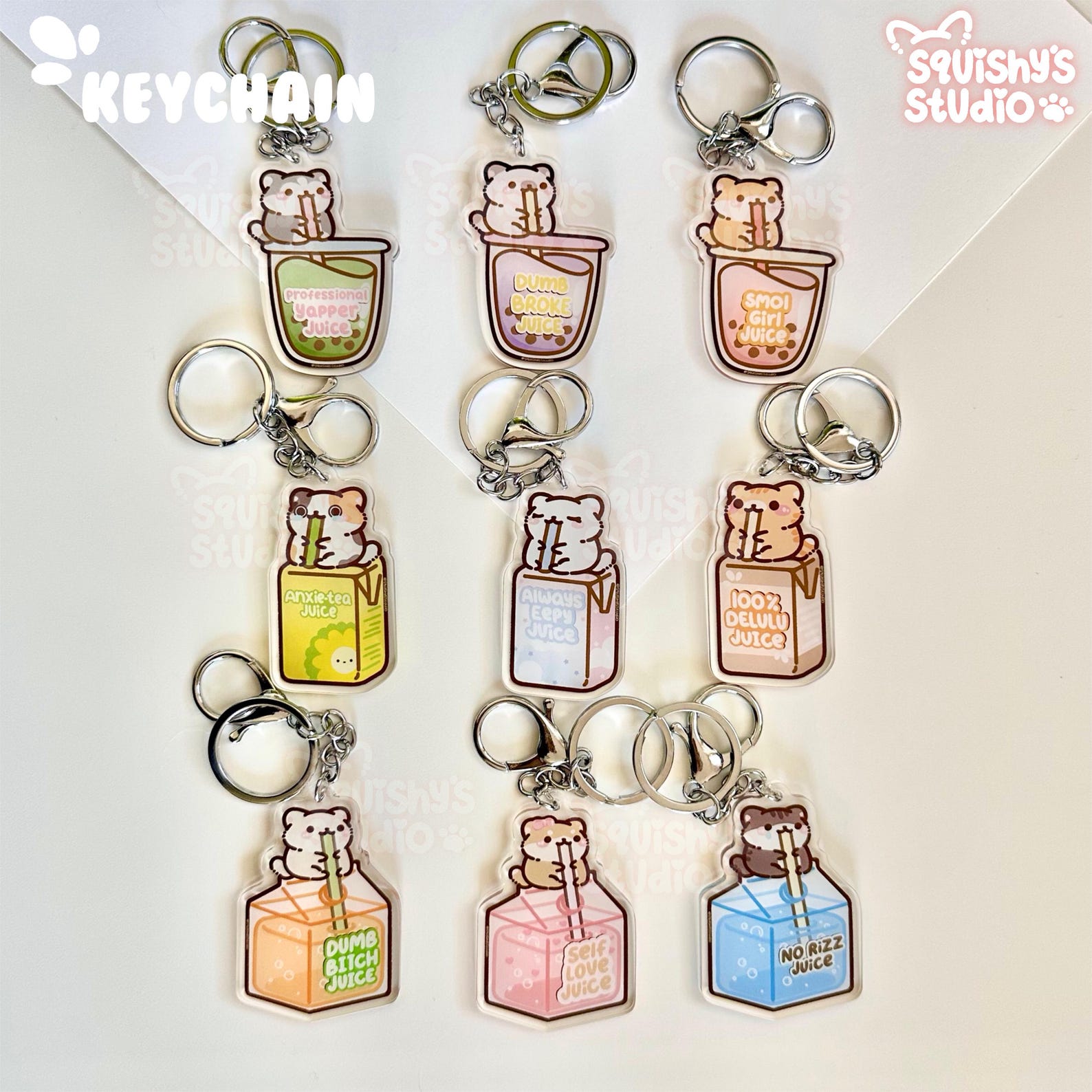 100% DELULU Juice Orange Cat Sipping Juice Box Keychain | Double Sided ...