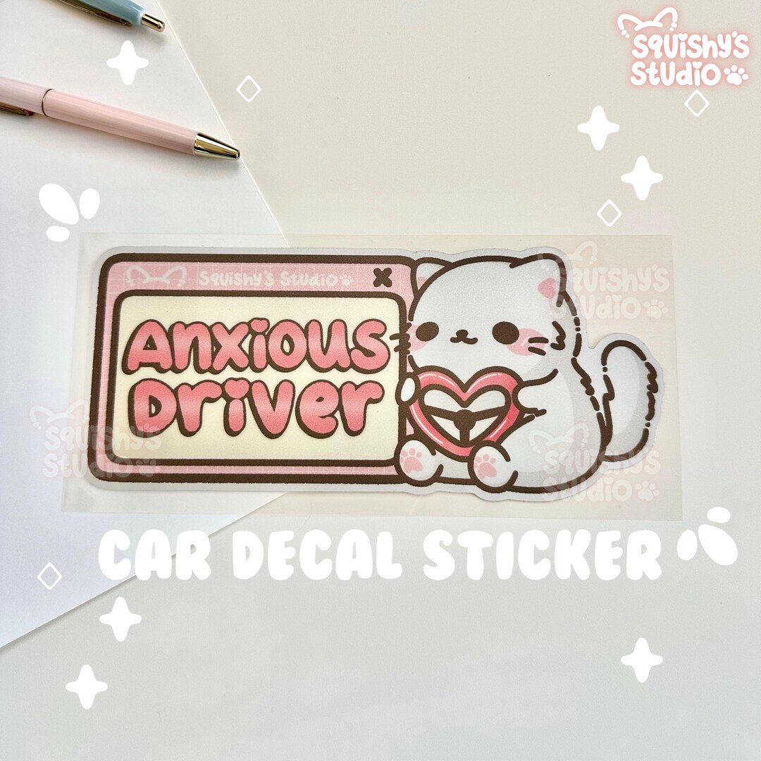 Anxious Driver Cute Cat Car Decal Bumper Stickers | Kawaii Car Decal ...