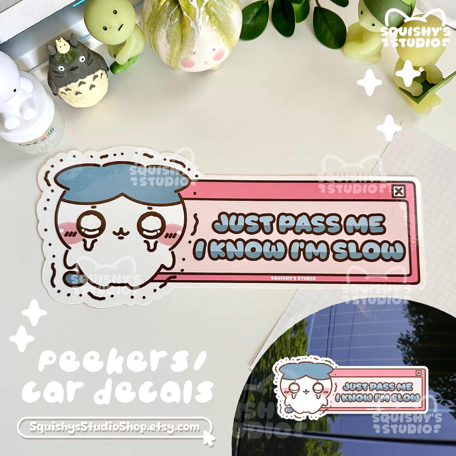 Just Pass Me I Know I'm Slow Hachiware Chiikawa Car Decal Bumper ...