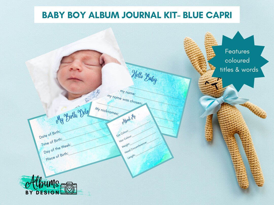 Baby Boy Album Journal Kit - Blue Capri With Navy Writing - Etsy