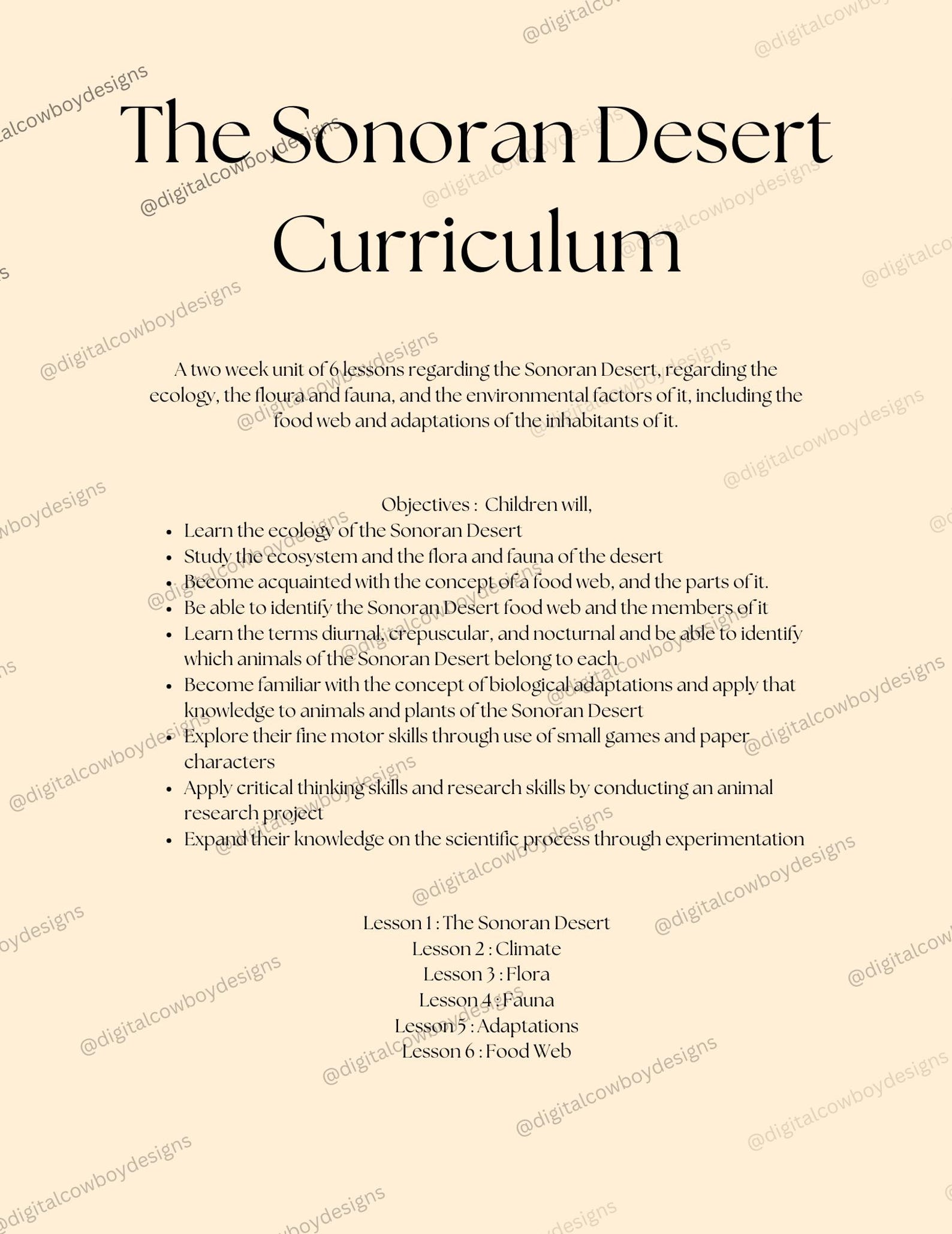 Sonoran Desert Unit Plan, Ecology Lesson Plan, Desert Curriculum ...