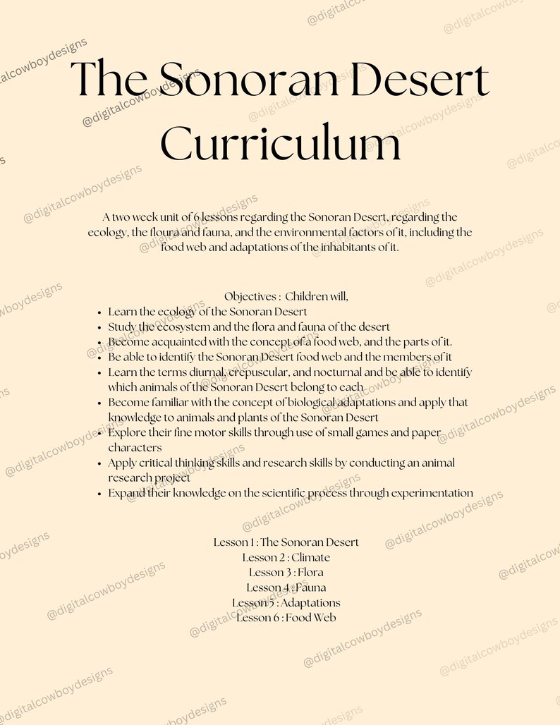 Sonoran Desert Unit Plan, Ecology Lesson Plan, Desert Curriculum ...