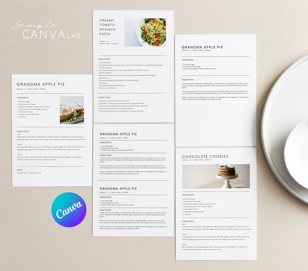 A4 CANVA Recipe Template A4 Size Simple Recipe Template - Etsy