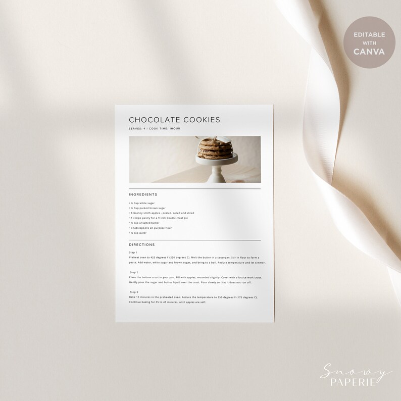 Minimal Recipe Template Canva Simple Recipe Template Editable Canva ...