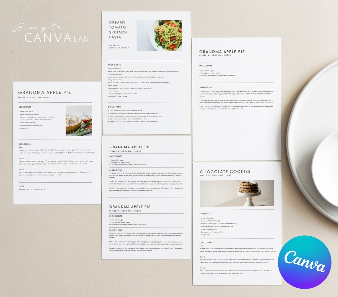 8.5x11 CANVA Recipe Template US Letter Canva Simple Recipe - Etsy