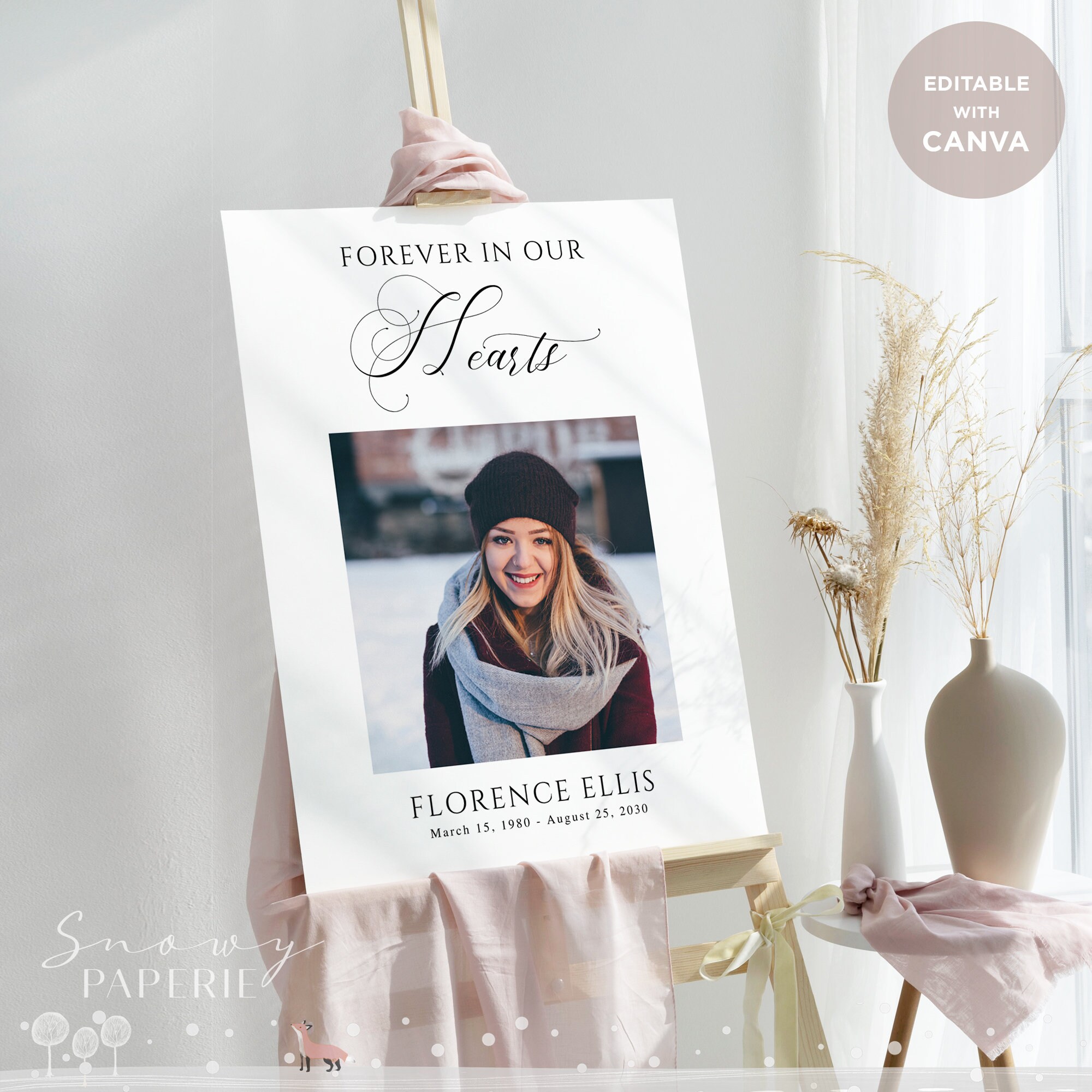 Canva Simple Funeral Sign Template Forever in Our Hearts Funeral Sign ...