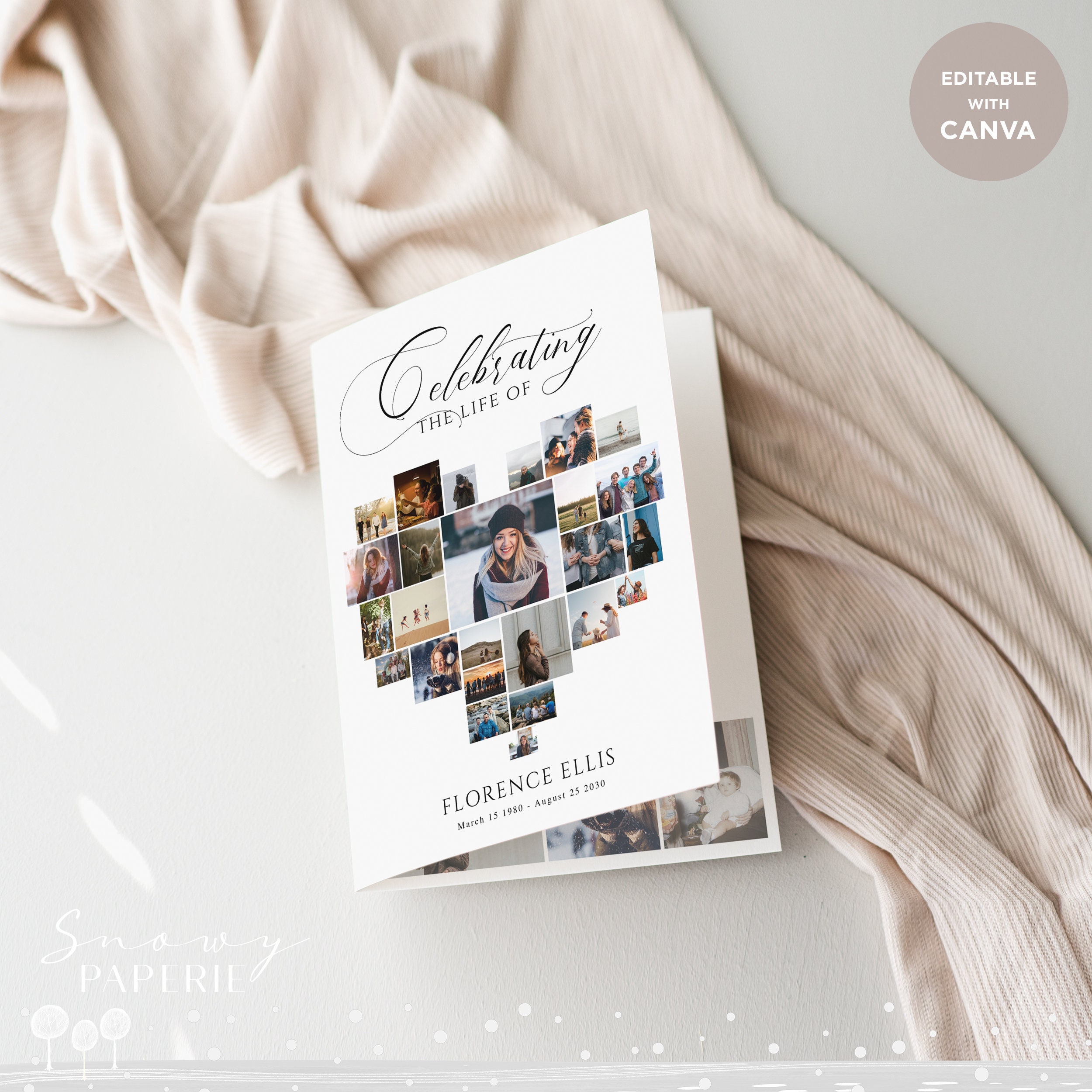 Canva Collage Funeral Program Template 5x7, 5.5x8.5 Heart Collage ...