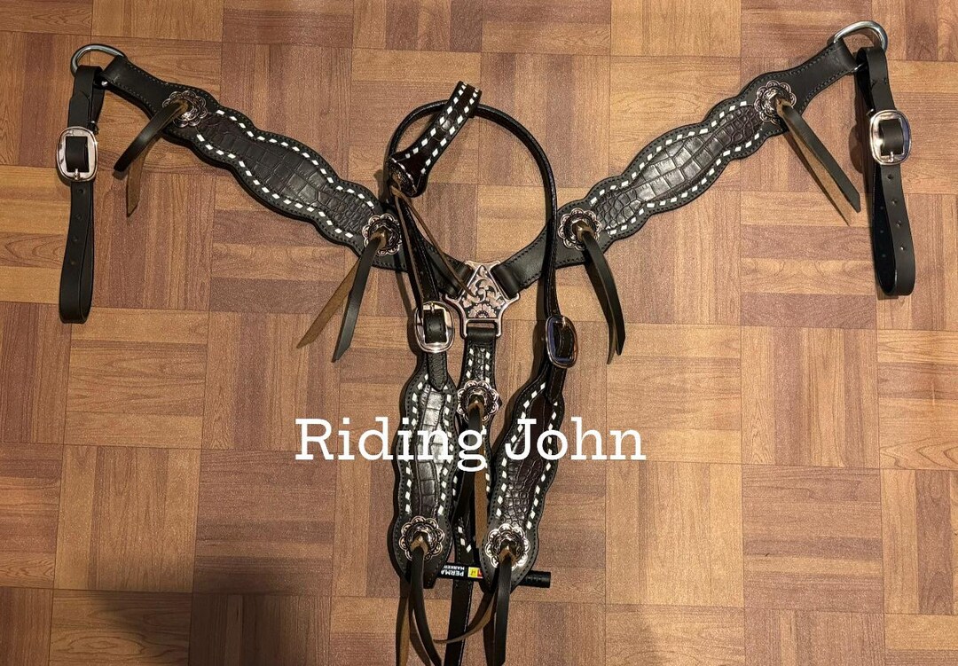 Western Brown Leather Bling Tack Set of Headstall and Breast Collar ...