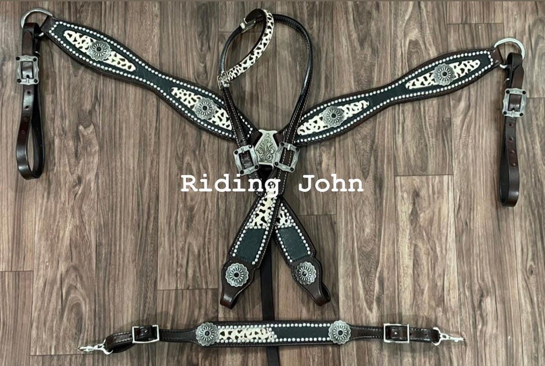 Western Brown Leather Bling Tack Set of Headstall and Breast Collar ...