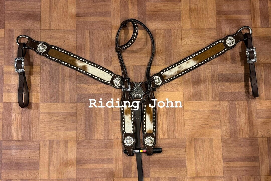 Western Brown Roughout Leather Bling Tack Set of Headstall and Breast ...