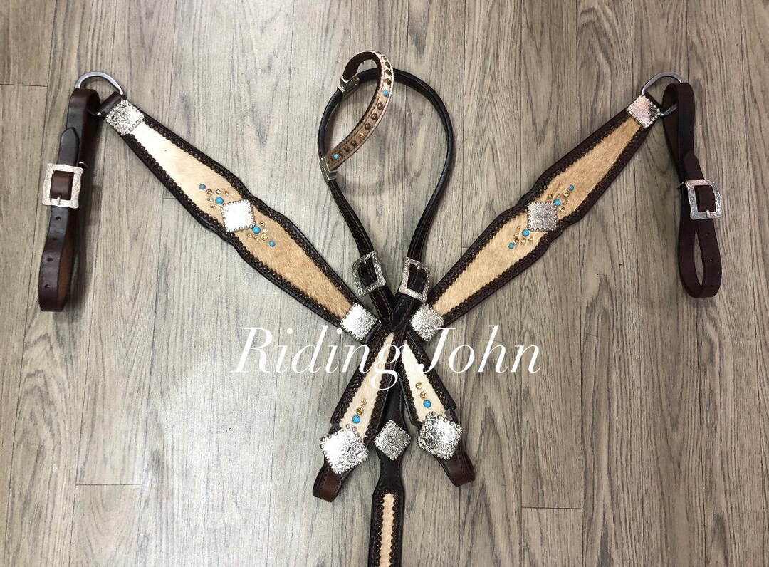 Western Brown Leather Tack Set of Headstall and Breast Collar - Etsy