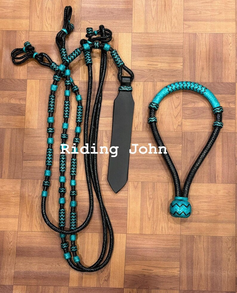 Western Set of Black and Turquoise Rommel Reins With Matching Bosal - Etsy