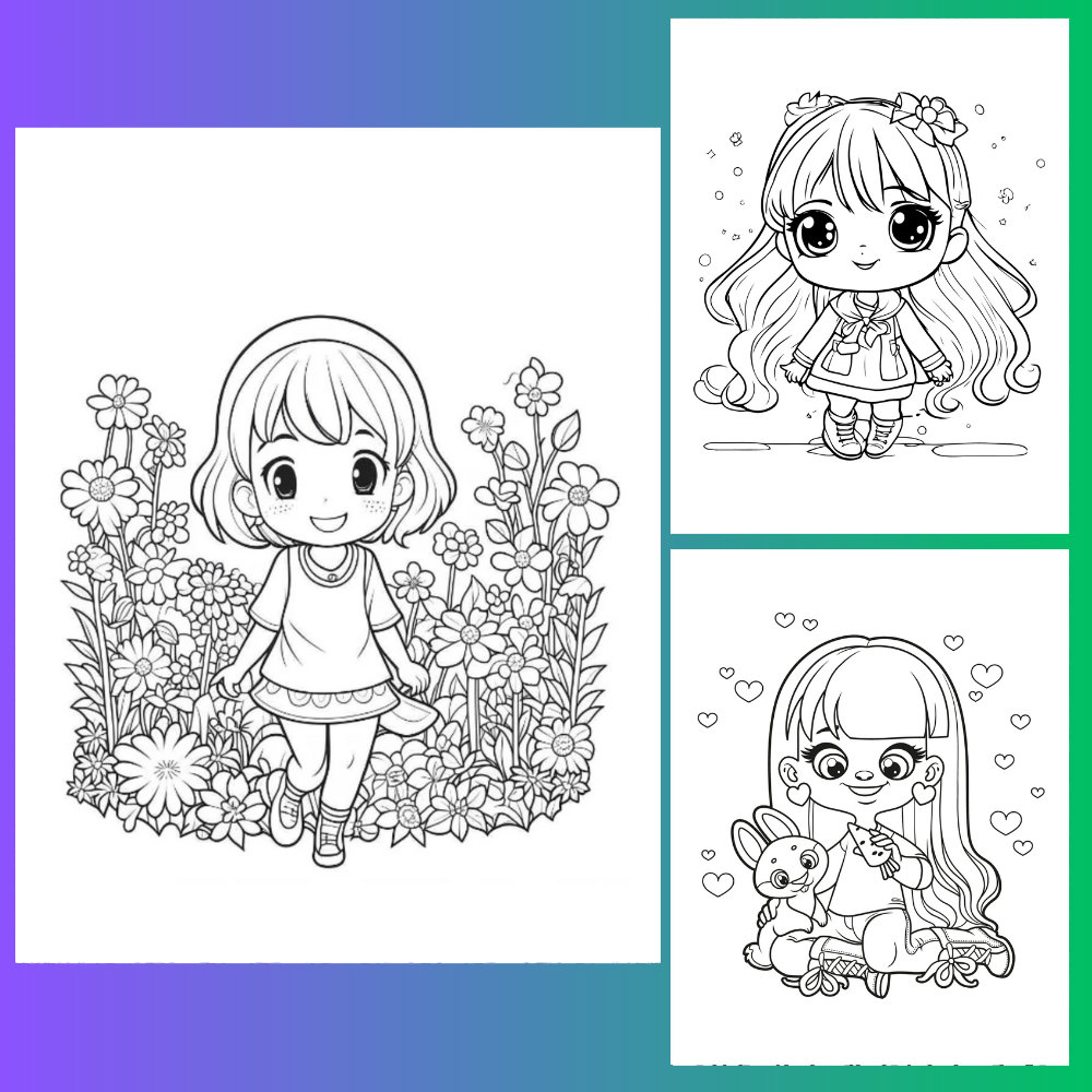 Kawaii Girl Coloring Book: 38 Printable Pages (PDF Pattern) - Etsy