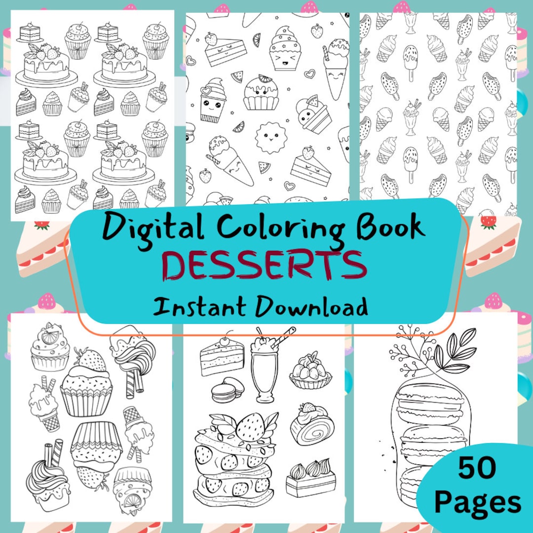 Desserts Coloring Book Pages, Digital Coloring Book, Adults Coloring ...