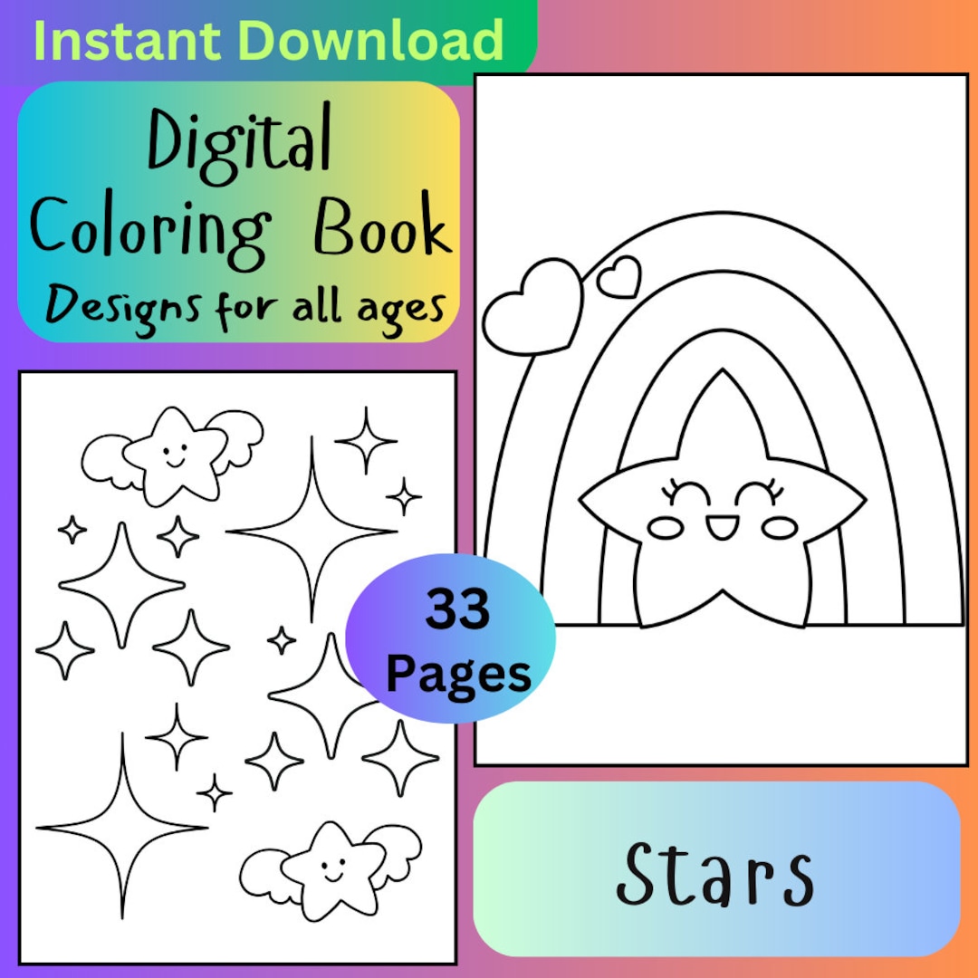 Stars Coloring Book: 33 Printable Pages, Kids & Adults (PDF) - Etsy