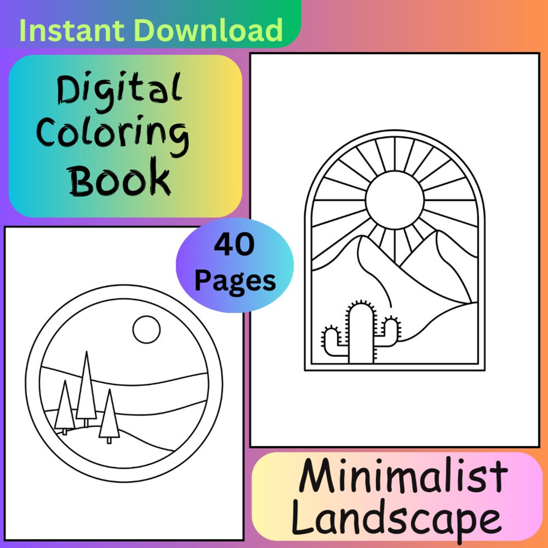 Minimalist Landscape Coloring Book: 40 Relaxing Pages (PDF) - Etsy