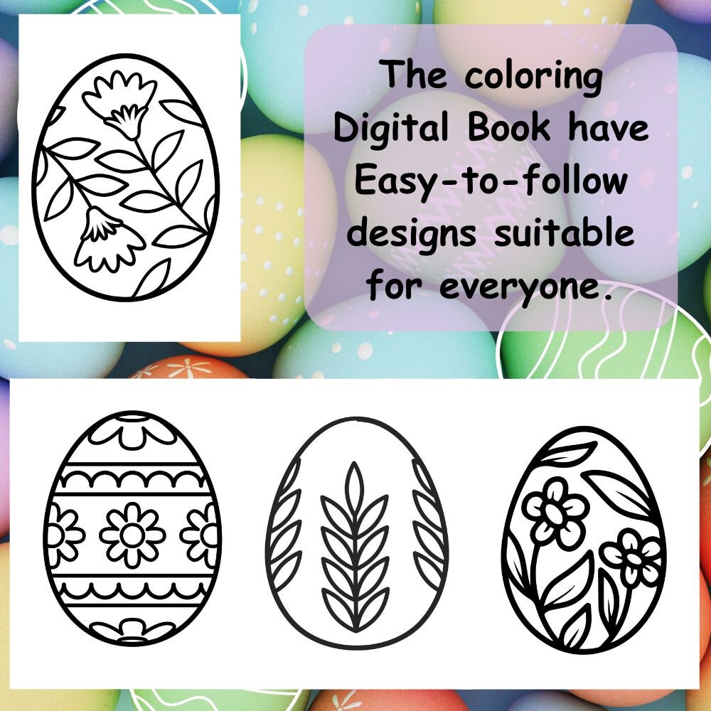 36 Easter Egg Coloring Book Pages, Digital Coloring Book, Adults and ...