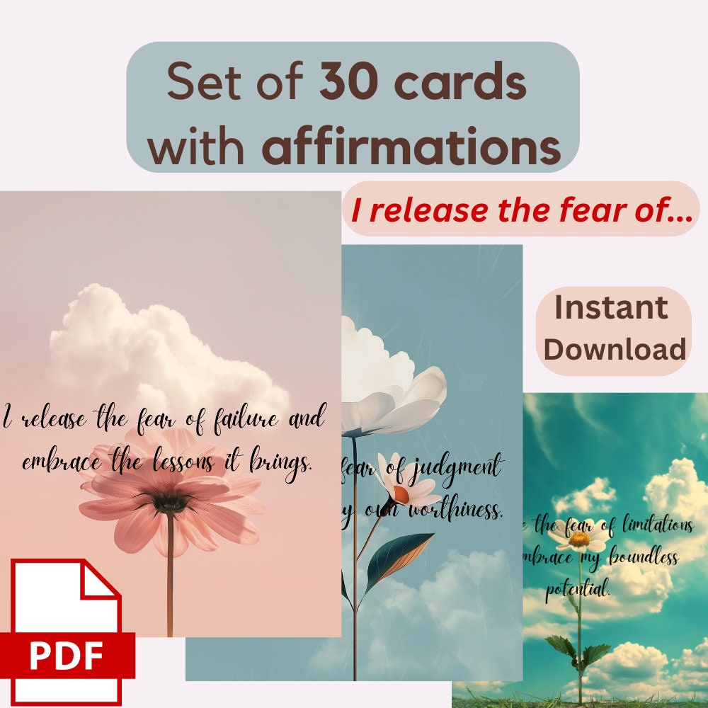 Set of 30 Cards With Affirmations, Digital Printable Cards, Mindfulness ...