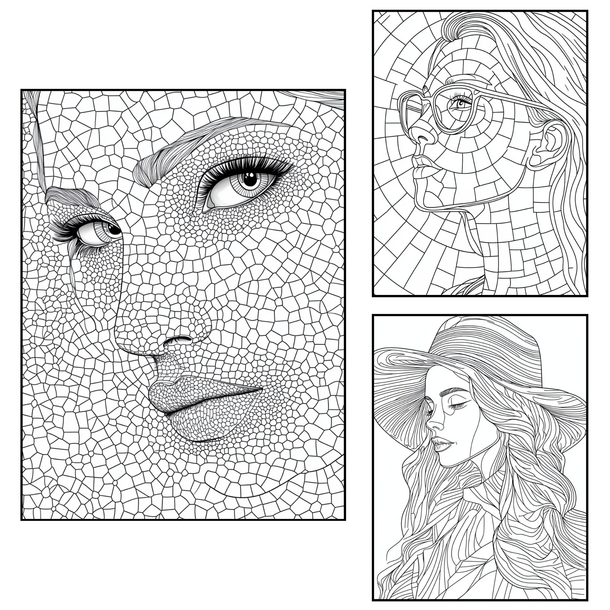 Coloring Book Mosaic Portraits, 95 Digital Coloring Pages, Adults ...