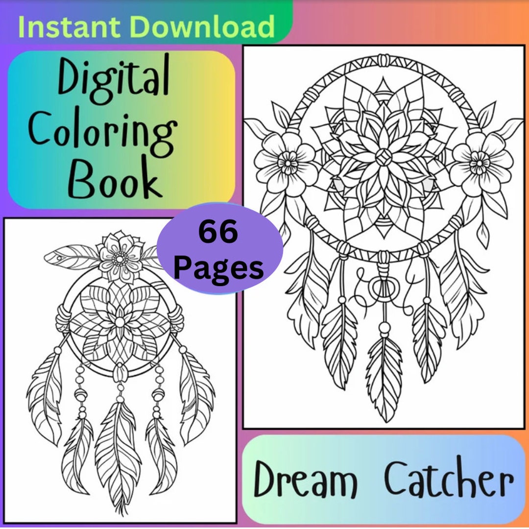 Dream Catcher Coloring Book, 66 Digital Coloring Book Pages, Adults ...