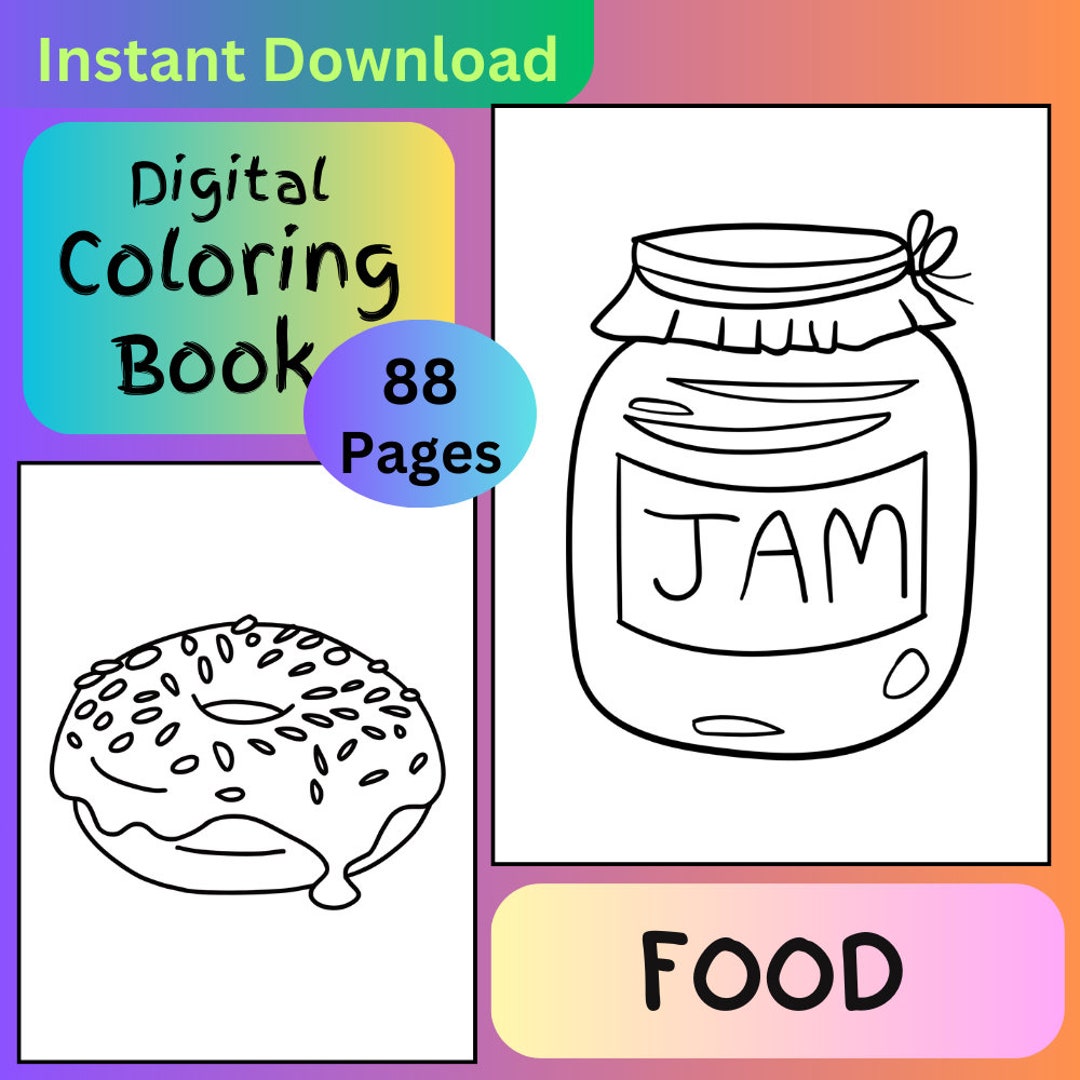 Food Coloring Book Pages, Digital Coloring Book, Adults Coloring Book ...