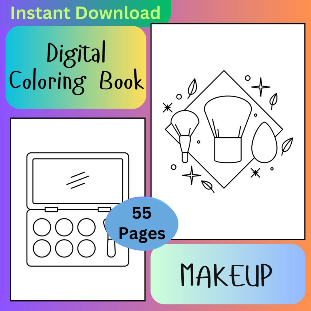 Coloring Book Makeup, 55 Digital Coloring Book Pages, Adults Coloring ...
