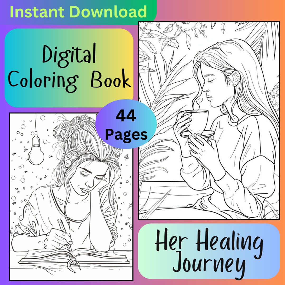 Coloring Book Pages Healing Journey, 44 Digital Coloring Pages, Adults ...