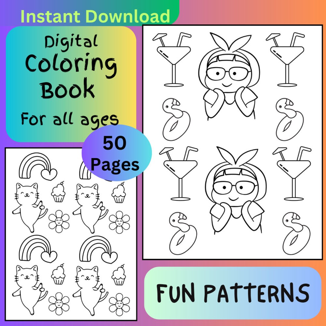 Digital Coloring Book Fun Patterns, 50 Digital Coloring Book Pages ...