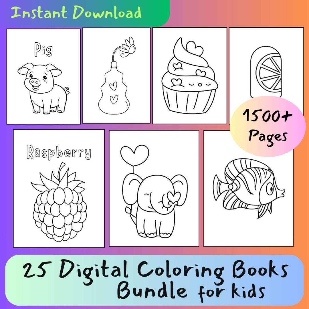 Digital Coloring Book for Kids , Bundle Kids Coloring Pages, Home ...