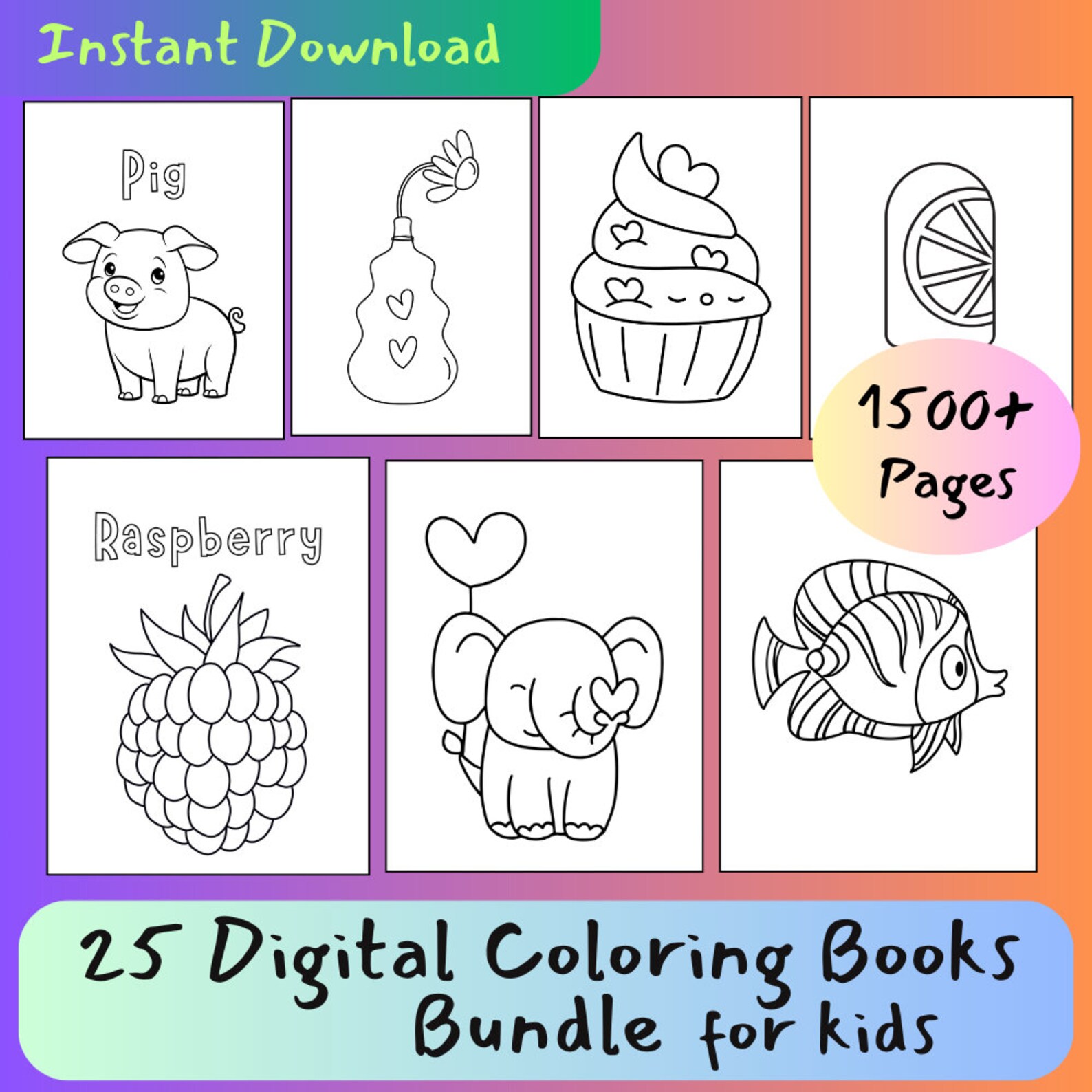 Digital Coloring Book for Kids , Bundle Kids Coloring Pages, Home ...