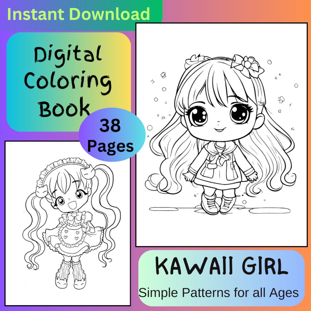 Kawaii Girl Coloring Book: 38 Printable Pages (PDF Pattern) - Etsy