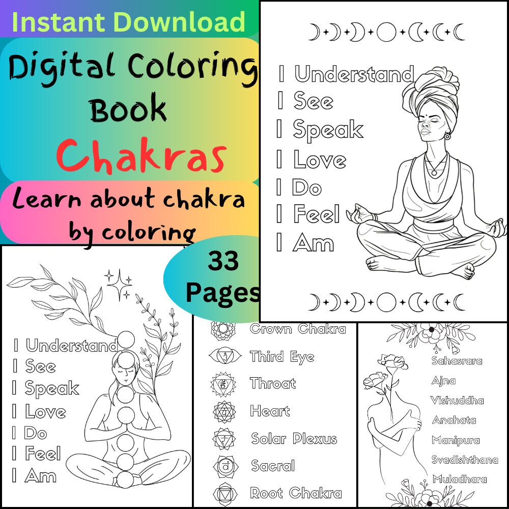 Chakra Coloring Book Pages, Learn About Chakras, 33 Digital Coloring ...