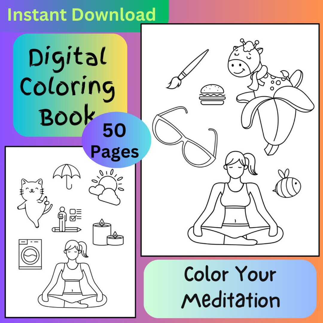 Digital Coloring Book, Color Your Thoughts, 50 Coloring Book Pages ...