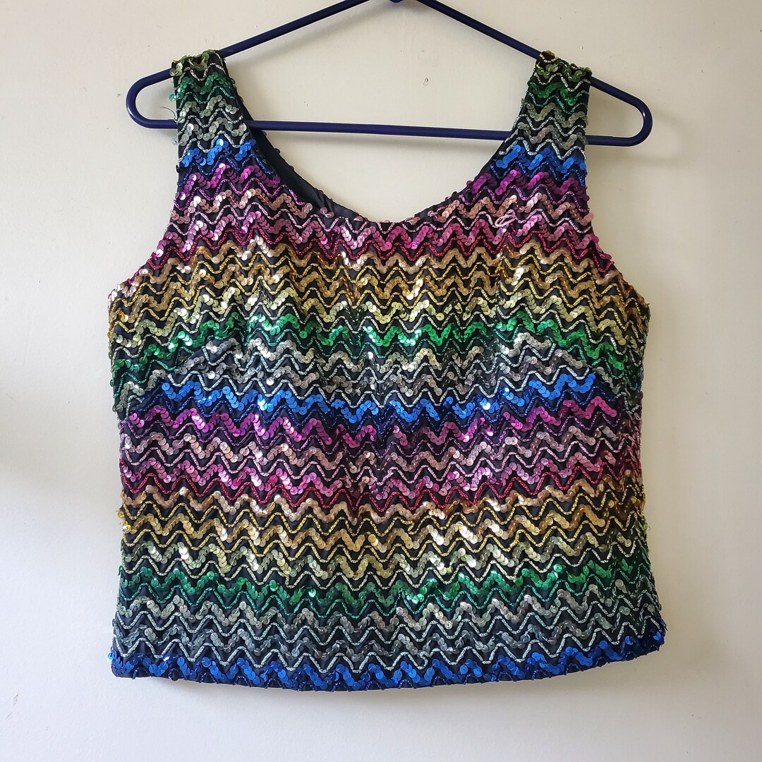 Vintage Rainbow Sequin Top Sequin Top Colorful Rainbow - Etsy