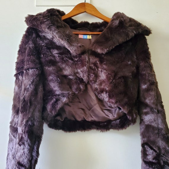 Y2K Vintage Brown Faux Fur Cropped Jacket Coat - Gem
