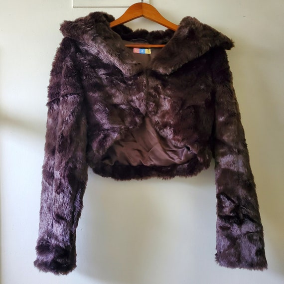 Y2K Vintage Brown Faux Fur Cropped Jacket Coat - Gem